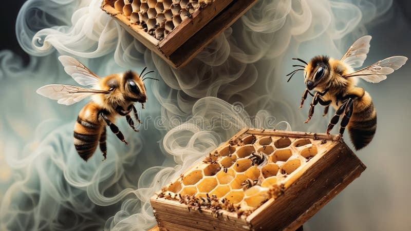 Honey Bees Pollinating Near a Hive with Honeycomb Structure Stock ...