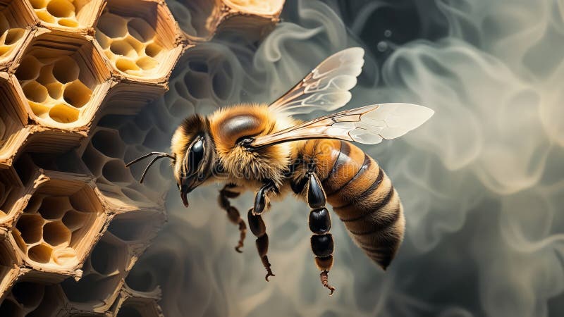 Honey Bees Pollinating Near a Hive with Honeycomb Structure Stock ...