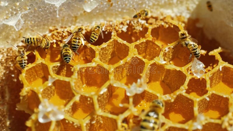 Honey Bees Work Diligently in Their Hive, Processing Nectar into Honey ...