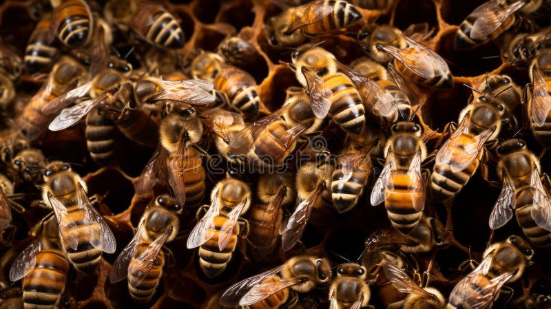 Honey Bees Working Together within the Hive on Comb, Symbolizing ...