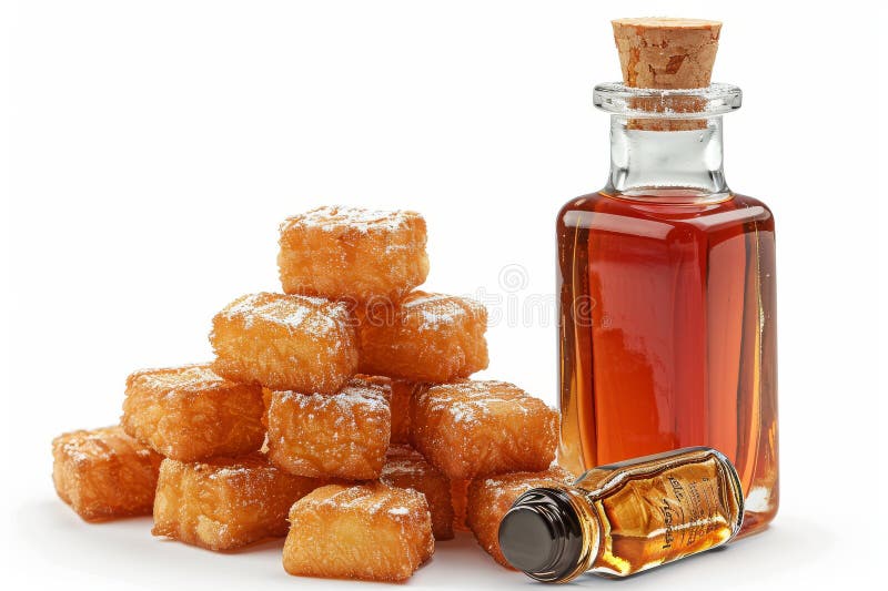 Honey Bottle with Stack of Golden Caramelized Honey Cubes on White ...