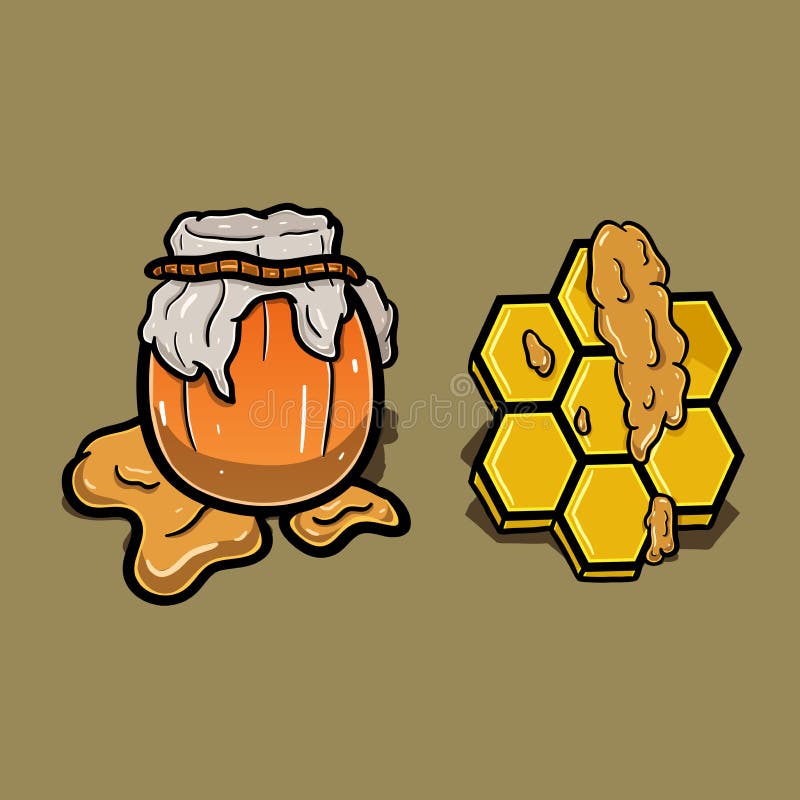 Honey Cartoon with Hexagon and Honey Jar. Simple Effect Stock Vector ...