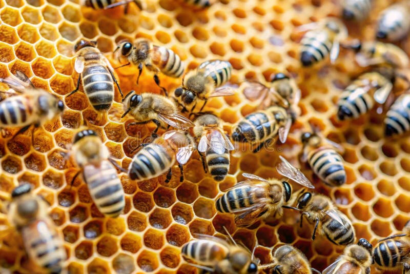 Honey Cells and Worker Bees Stock Illustration - Illustration of ...