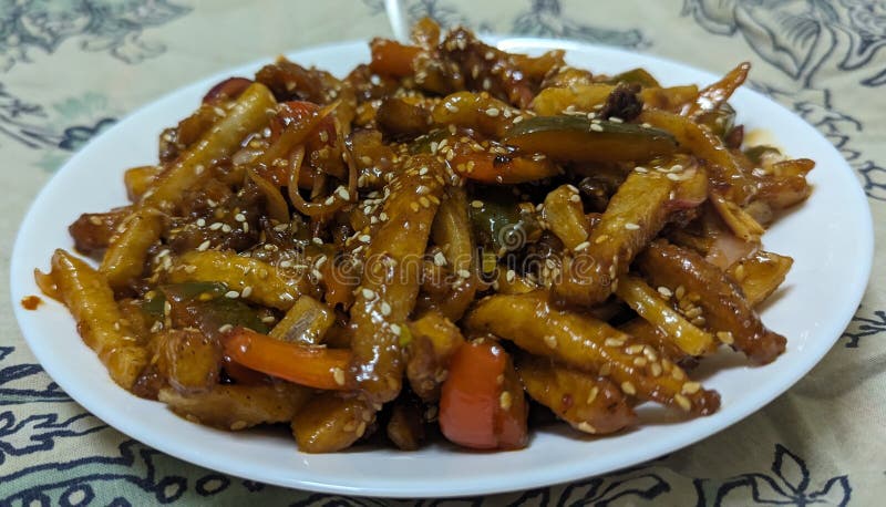 Honey Chilli Potato White Til Stock Image - Image of potato, white ...