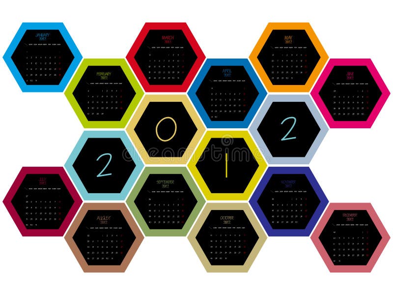 Vector Year of 2019 Calendar with Hexagon Pattern Stock Vector ...
