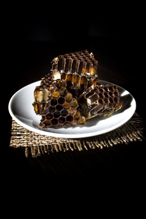 Honey Comb with Pollen on the Table Stock Image - Image of dessert ...