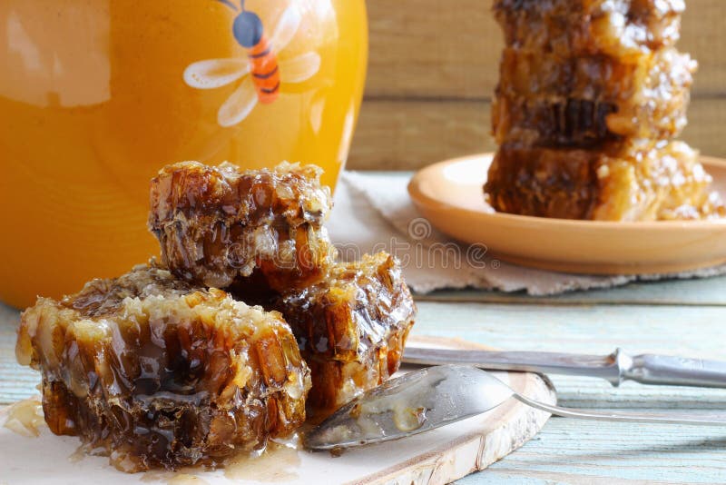 Honey Comb Stack on the Table Stock Image - Image of golden, gourmet ...