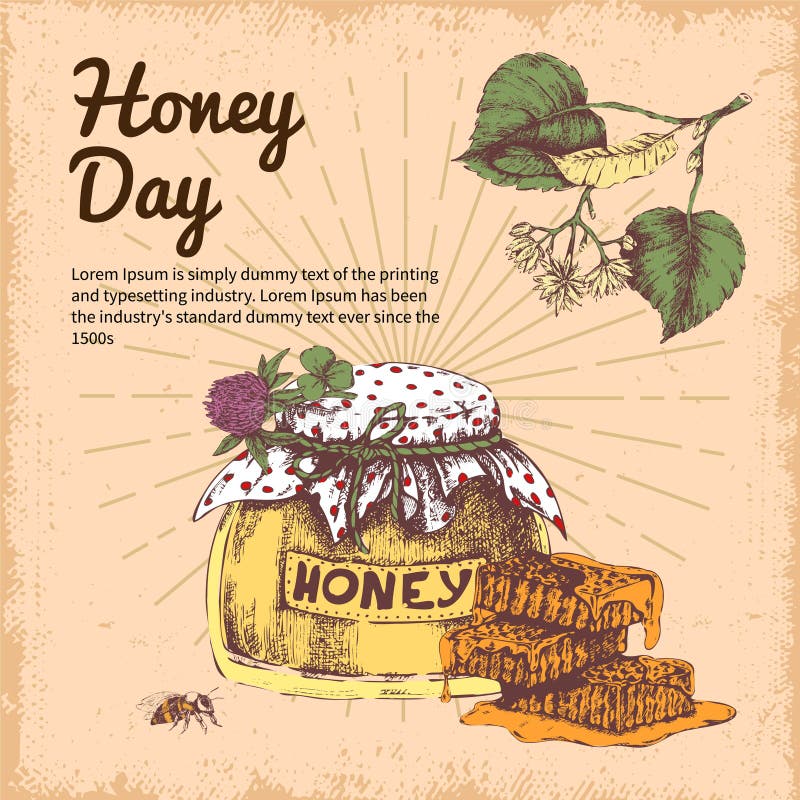 Honey Day Hand Drawn Design Ilustração do Vetor - Ilustração de nave ...