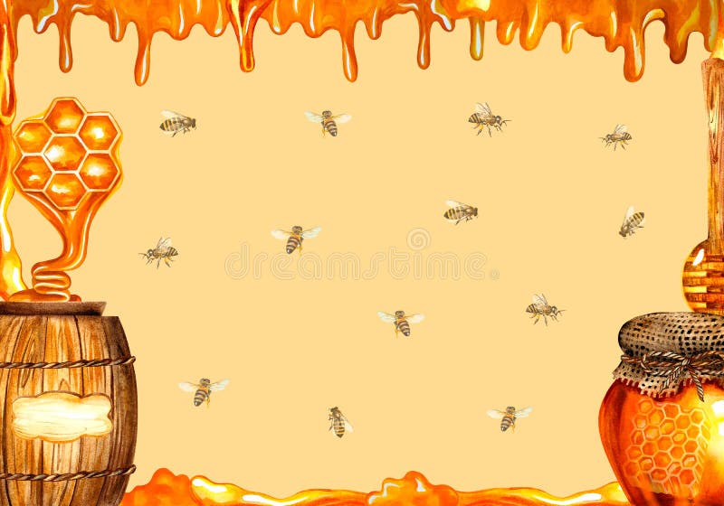 Honey. Design Frame on the Theme of Honey. Watercolor Illustration ...