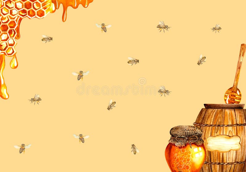Honey. Design Frame on the Theme of Honey. Watercolor Illustration ...