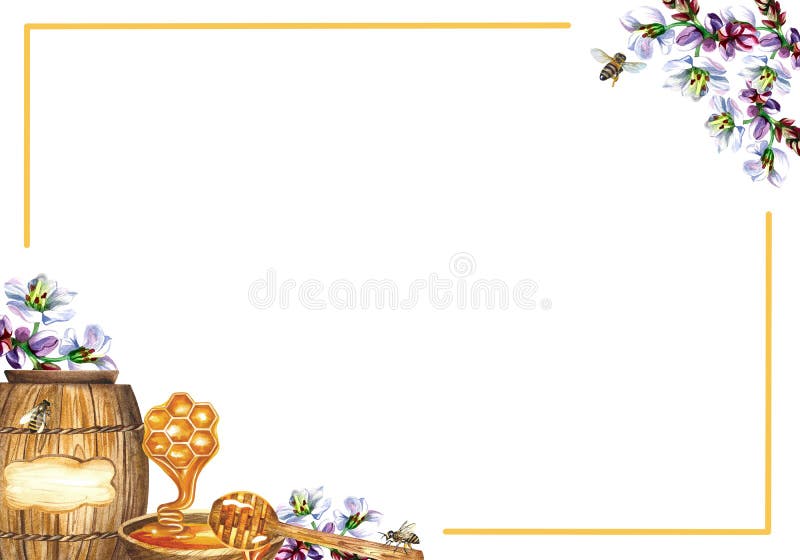 Honey. Design Frame on the Theme of Honey. Watercolor Illustration ...