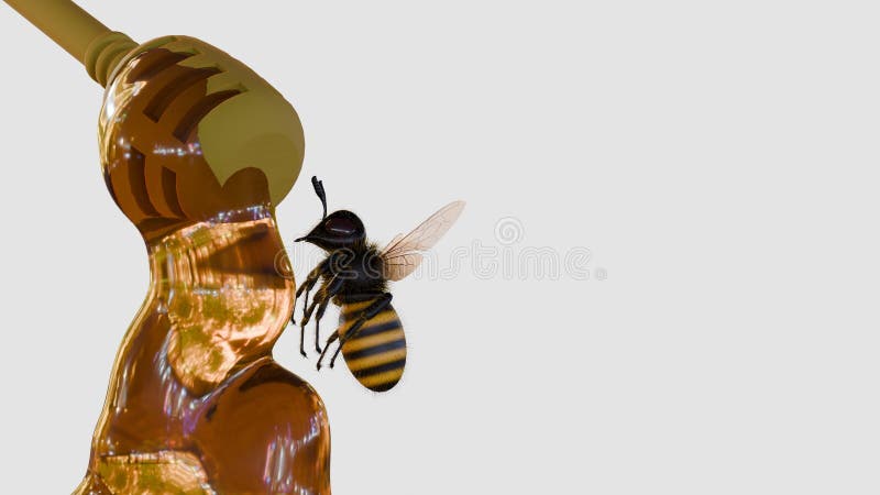 A Honey Dipper with a Drip of Honey and Bees. Stock Illustration ...