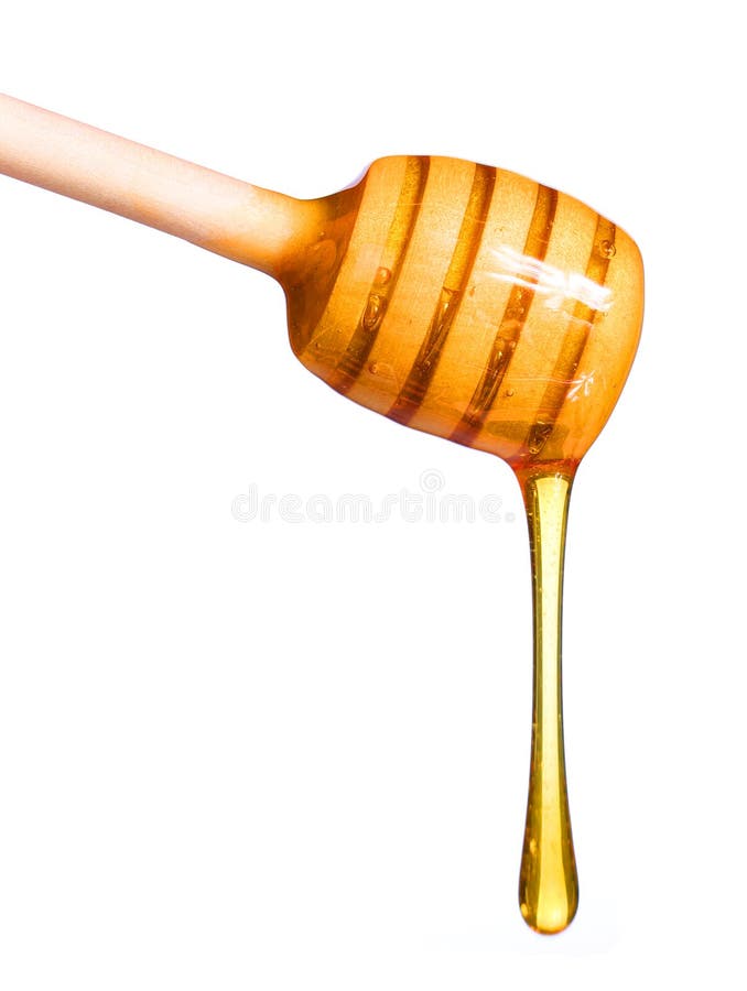 Honey Dripping From Wooden Honey Dipper Isolated Stock Image Image Of