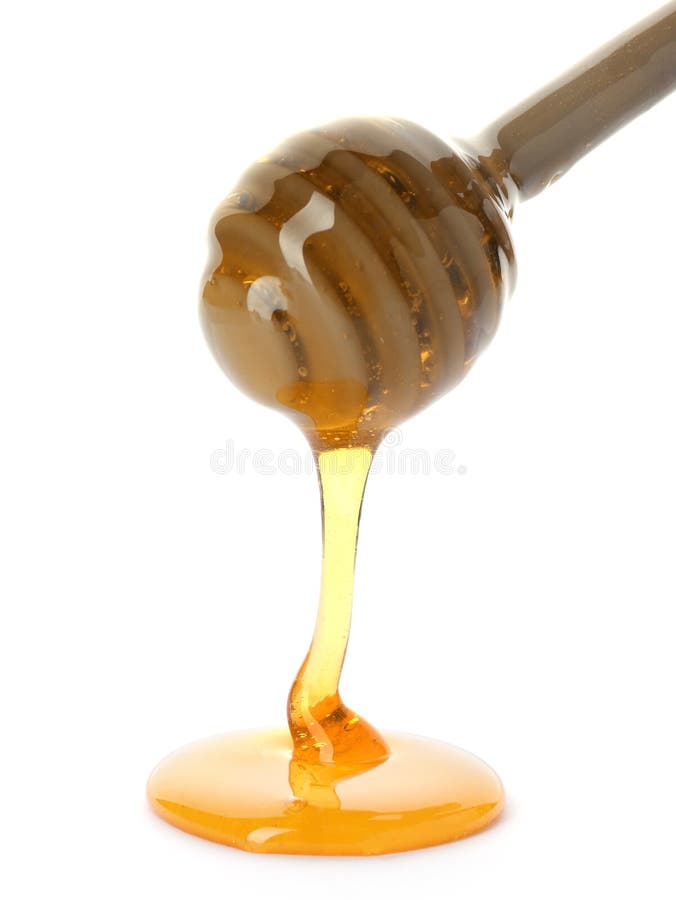 Honey Dripping From Dipper Isolated On White Stock Image Image Of