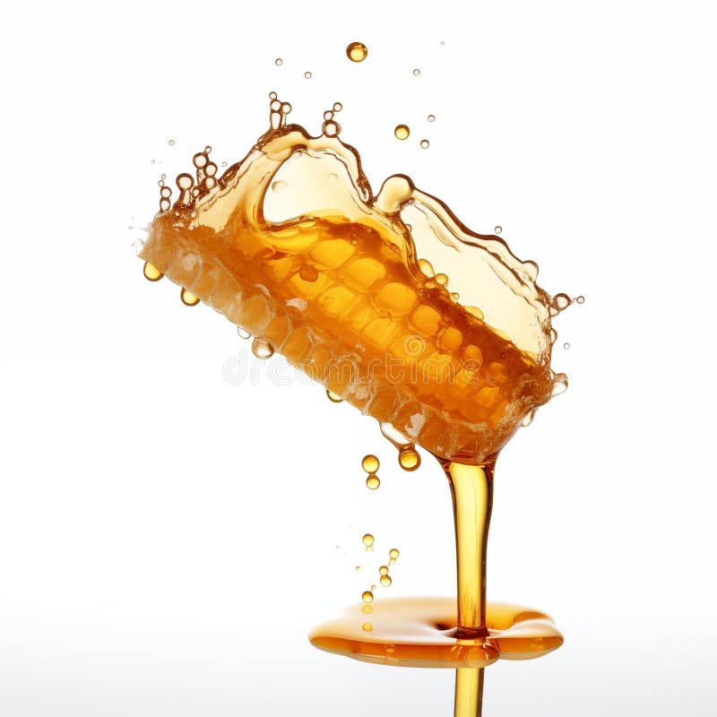 Honey Dripping from a Honeycomb with Splashes in a Bright, Clean ...