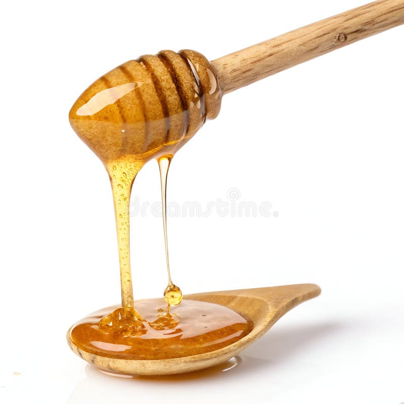 Honey Dripping from a Wooden Spoon Isolated on White Background Stock ...