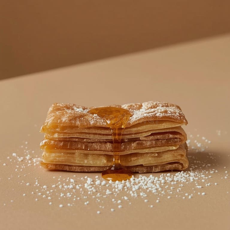 Honey-Drizzled Pastry Stack, Golden Layers on Beige Stock Illustration ...