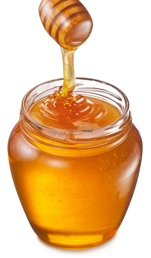 Honey Flowing into Glass Jar. Stock Image - Image of clipping, product ...