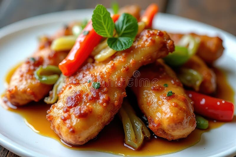Honey Garlic Chicken Dish - Crisp Texture Stock Illustration ...