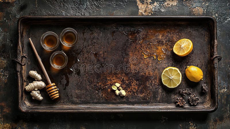 Honey Ginger Lemon Tea Rustic Tray Overhead Stock Photos - Free ...
