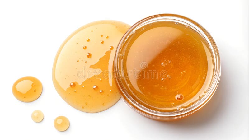 Honey in a Glass Jar with a Spilled Portion on a White Surface Stock ...