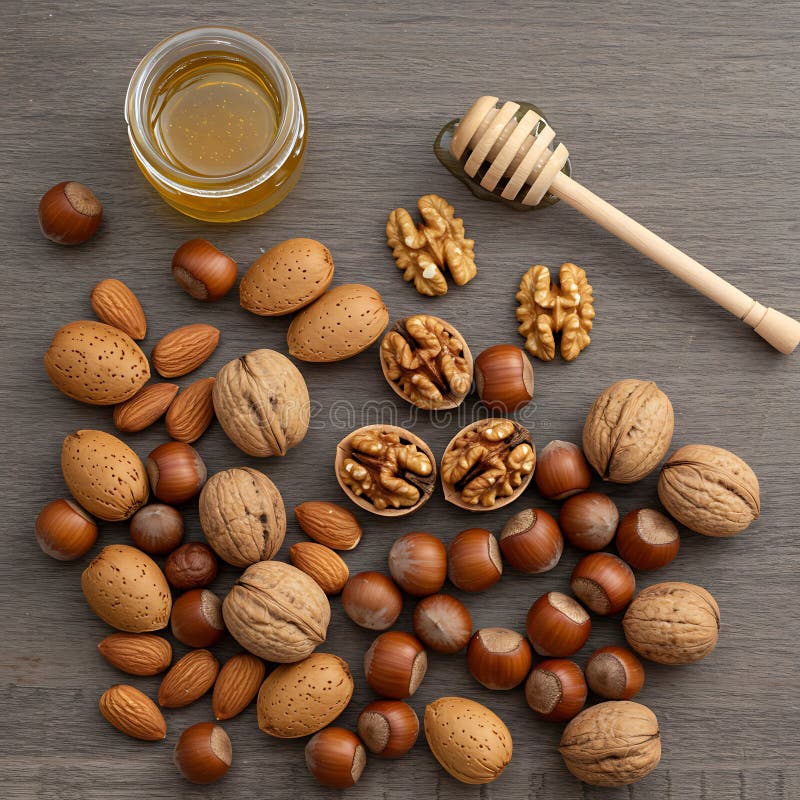 Honey-Glazed Nuts: a Rustic Still Life of Almonds, Hazelnuts, and ...