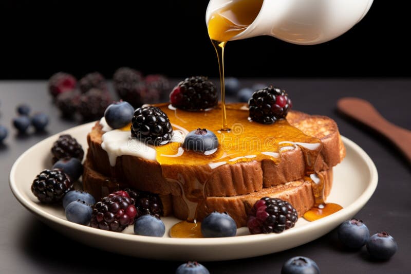 Honey Gracefully Poured on Blueberry Adorned Toast Captivating Front ...