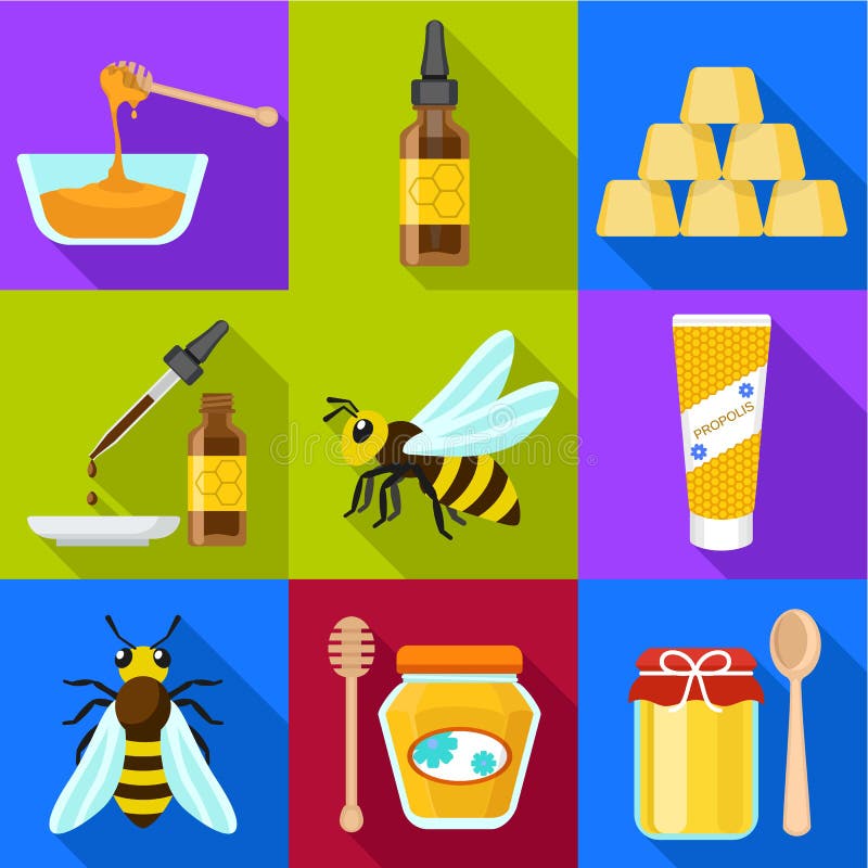 Honey icon set, flat style stock vector. Illustration of healthy ...