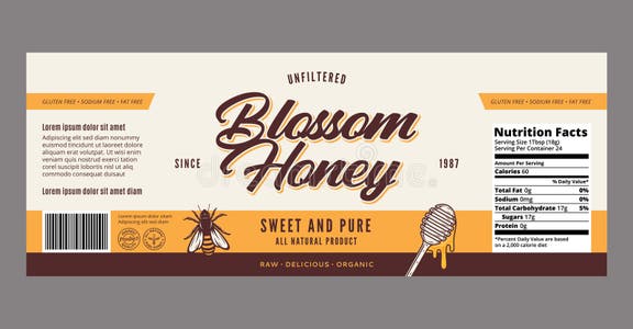 Honey Label Design Template Stock Vector - Illustration of label, retro ...