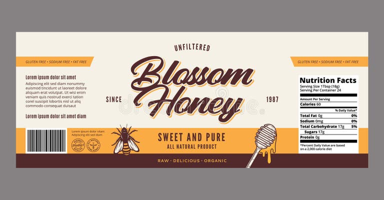 Honey Label Design Template Stock Vector - Illustration of label, retro ...
