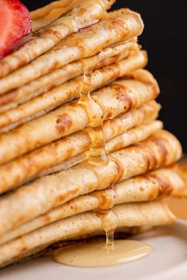 Honey or Maple Syrup Pouring Over Crepes Stock Image - Image of fresh ...