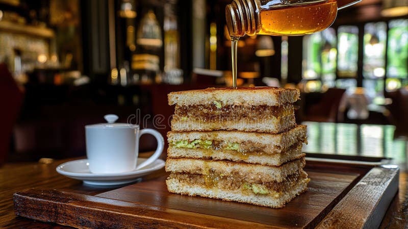 Honey Poured on Stacked Toast, Restaurant, Breakfast Stock Photo ...