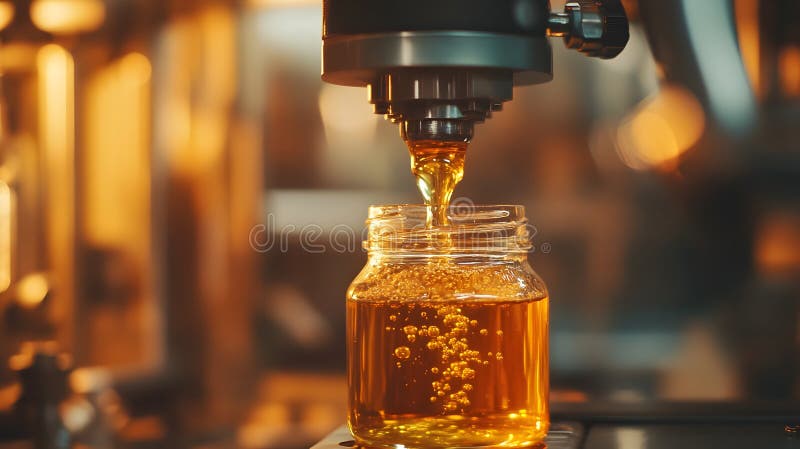 Honey Pouring into Jar in Modern Factory Setting Stock Image - Image of ...