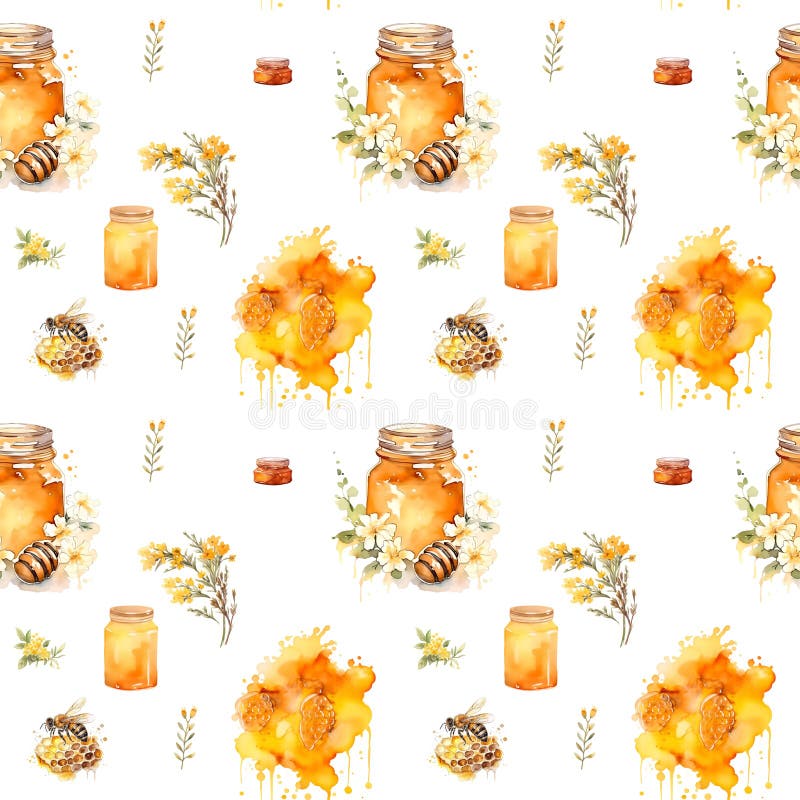 Honey Product Set, Bees and Honey, Honey Seamless Pattern, Scrapbook ...