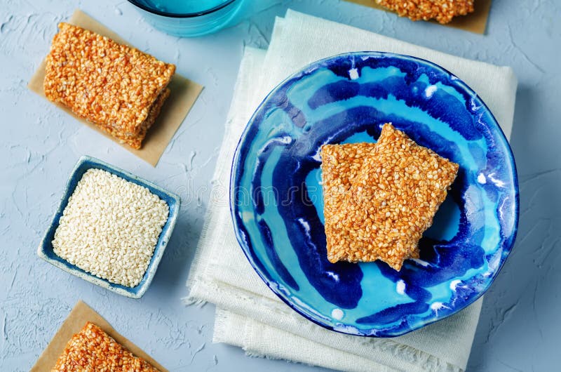 Honey sesame seed bars stock photo. Image of food, dessert - 107585404