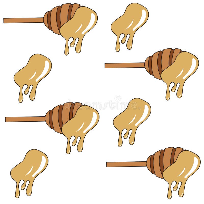 Honey Spoon With Dripping Drops Of Honey In Cartoon Style Seamless