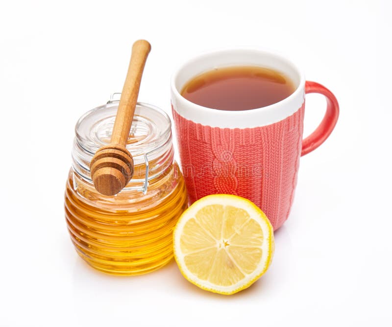 Honey and tea with lemon. stock photo. Image of organic - 85927700