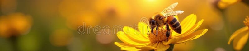 Honeybee on Bright Summer Bloom, Collecting Pollen , Summer Scene ...
