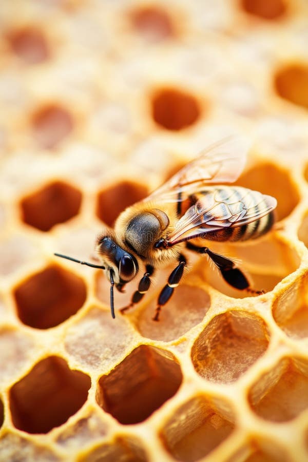 Honeybee Honeycomb Close Up Bee Vibrant Beehive Structure Stock Photos ...