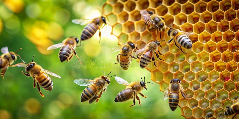 Honeybees Flying Around Abstract Hexagonal Hive Structure AI-Created ...
