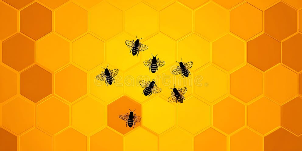 Honeycomb Background Bees and Hexagon Pattern Stock Illustration ...