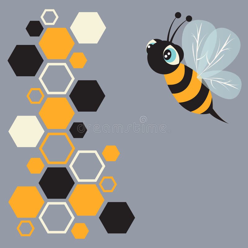 Honeycomb Pattern with Bee Cartoon Character Vector Illustration Stock ...