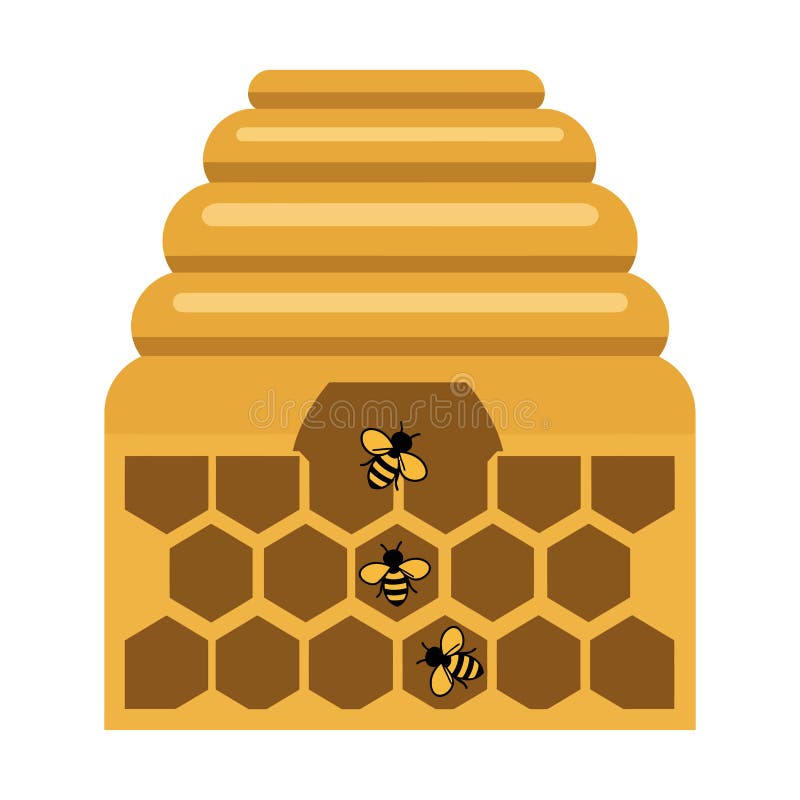 Honeycomb with Bees and Hexagonal Cells in Yellow and Brown Vector ...