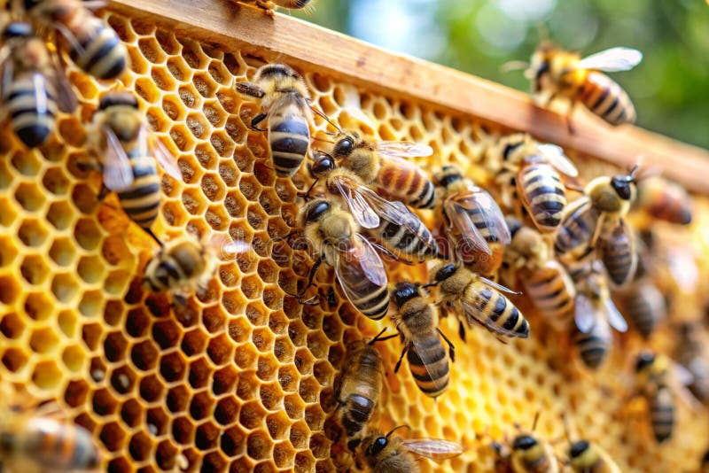 Honeycomb with Bees at Work Stock Illustration - Illustration of hive, honeyproduction: 362341932