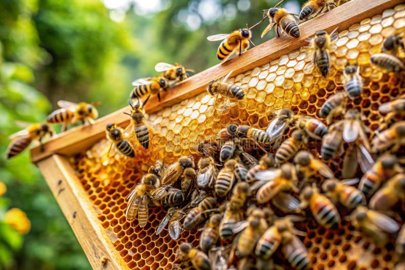Honeycomb and Bees - Worker Bees at Work Stock Illustration - Illustration of sweeteners, nature ...