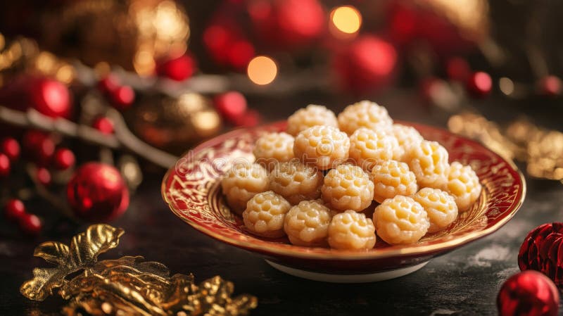 Honeycomb Candy on Red and Gold Festive Plate Stock Illustration ...