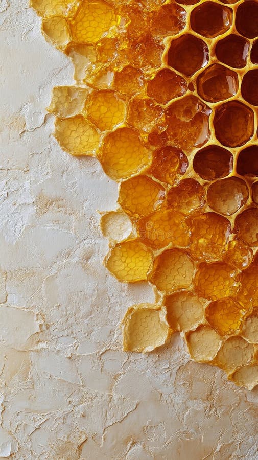 Honeycomb Displayed on Textured Surface Showcasing Golden Hues and ...