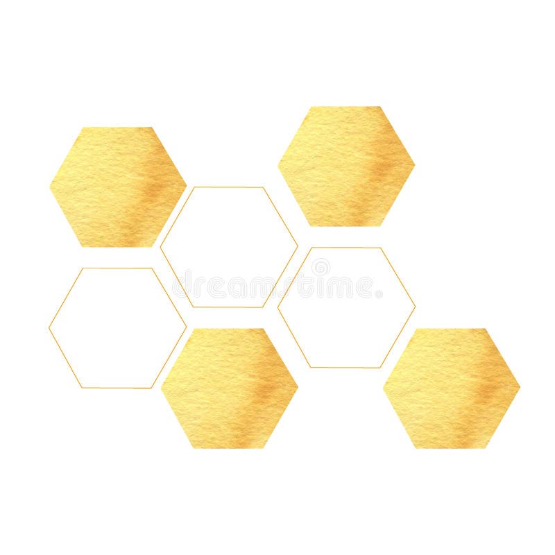Honeycomb Hexagons Yellow Textured and Graphics Elements in Watercolor ...