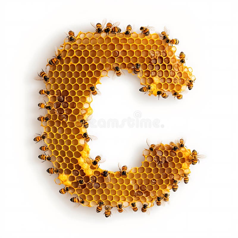 Honeycomb Letter C with Bees on White Background Stock Illustration ...