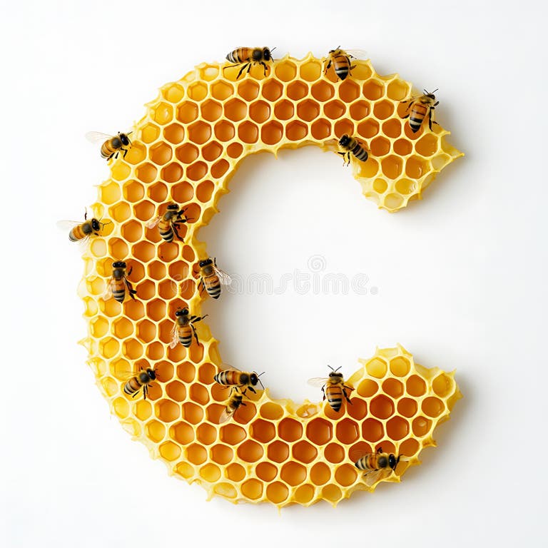 Honeycomb Letter C with Bees on White Background Stock Illustration ...
